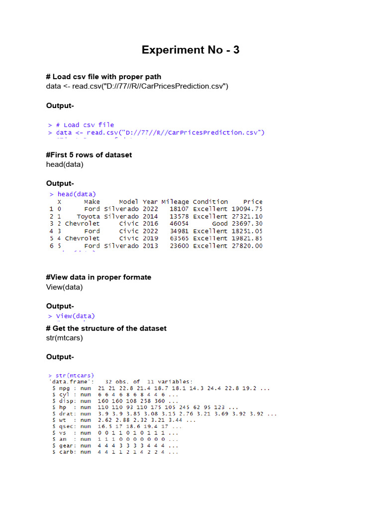 R Data Analysis: Car and Iris Datasets | PDF