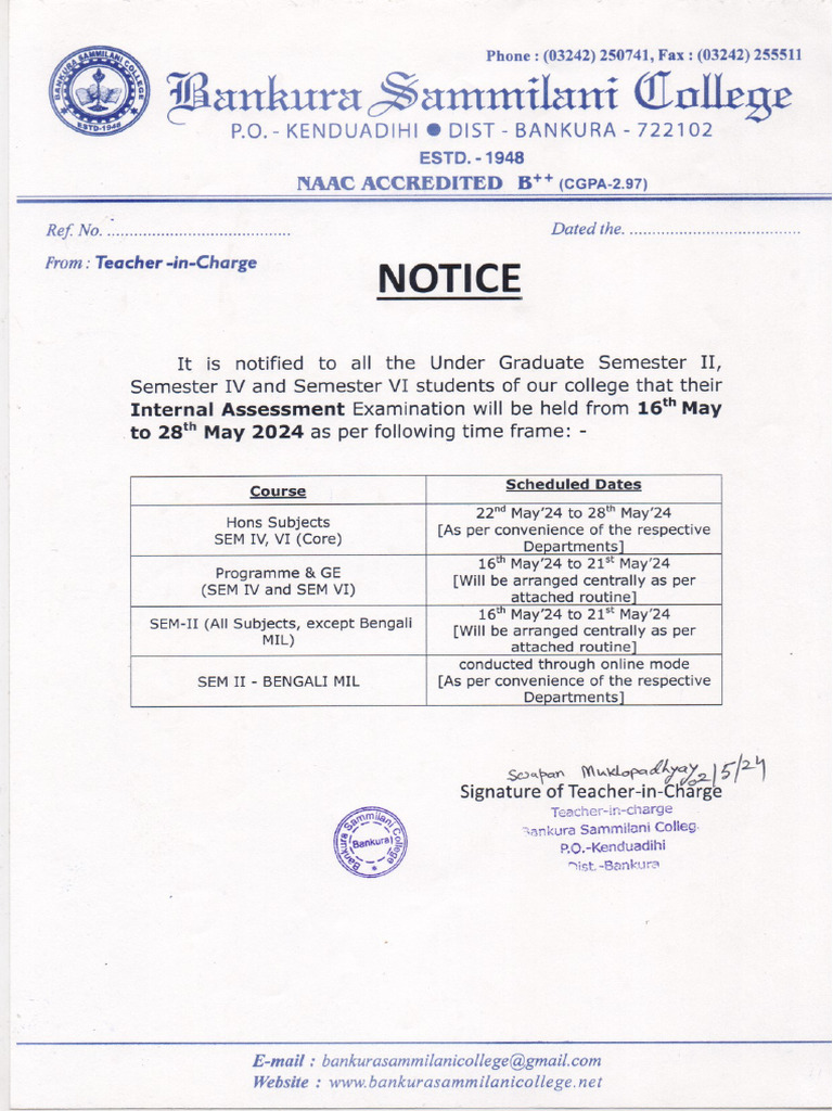 UG Even Semester Internal Assessment Routine - 2024 | PDF