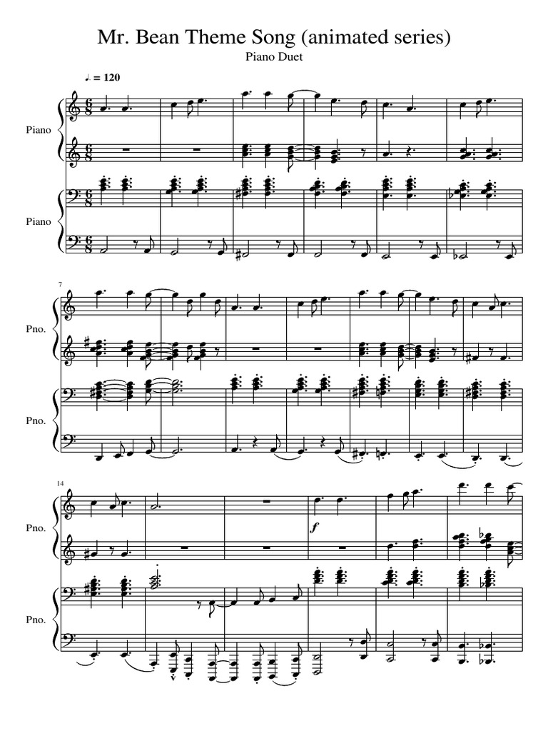 Mr. Bean Theme Song (Animated Series) Piano Duet | PDF