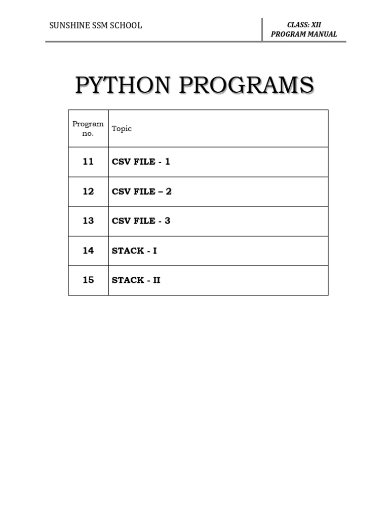 Python CSV and Stack Programs Guide | PDF | Databases | Sql