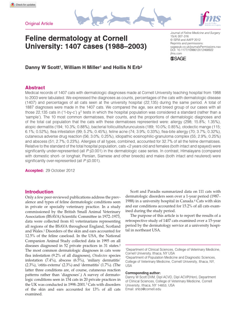 Feline Dermatology Study: 1407 Cases | PDF | Allergy | Dermatology