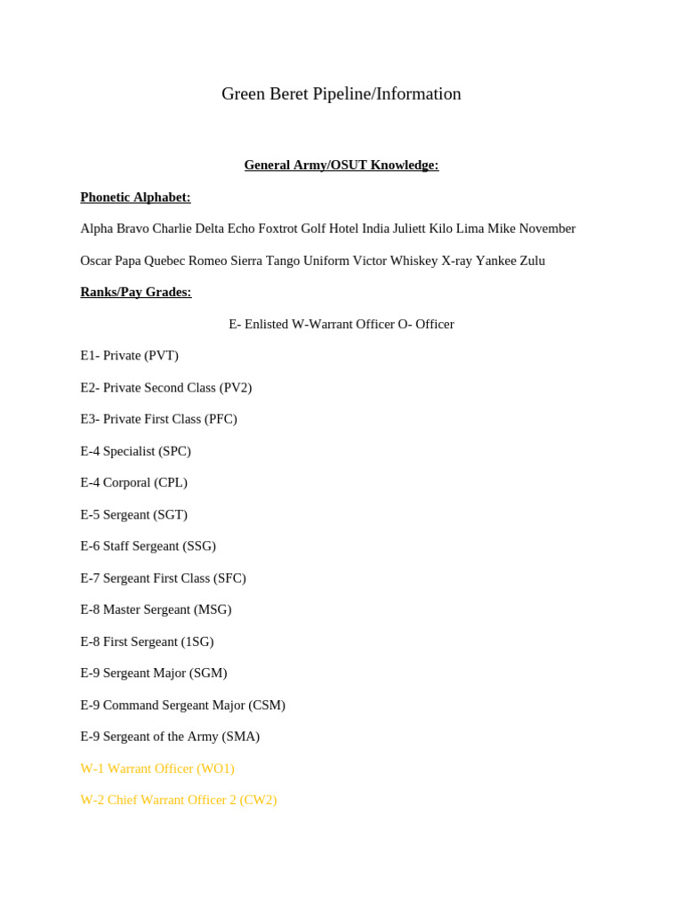 18X Pipeline | PDF | Sergeant | Military Science