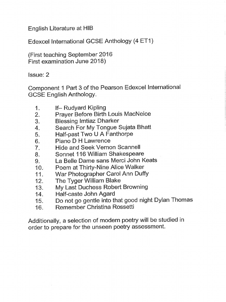 Poetry Anthology Edexcel | PDF
