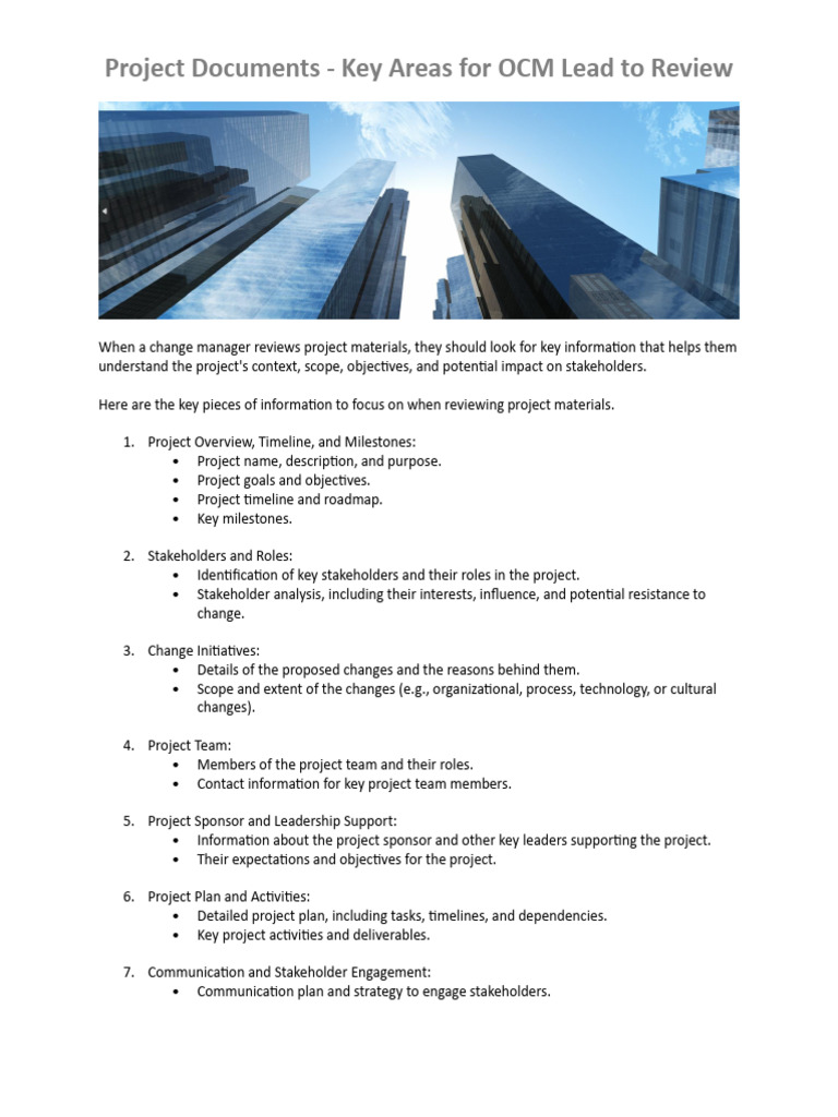 Project Documents - Key Areas for OCM Lead to Review | PDF | Performance Indicator | Risk