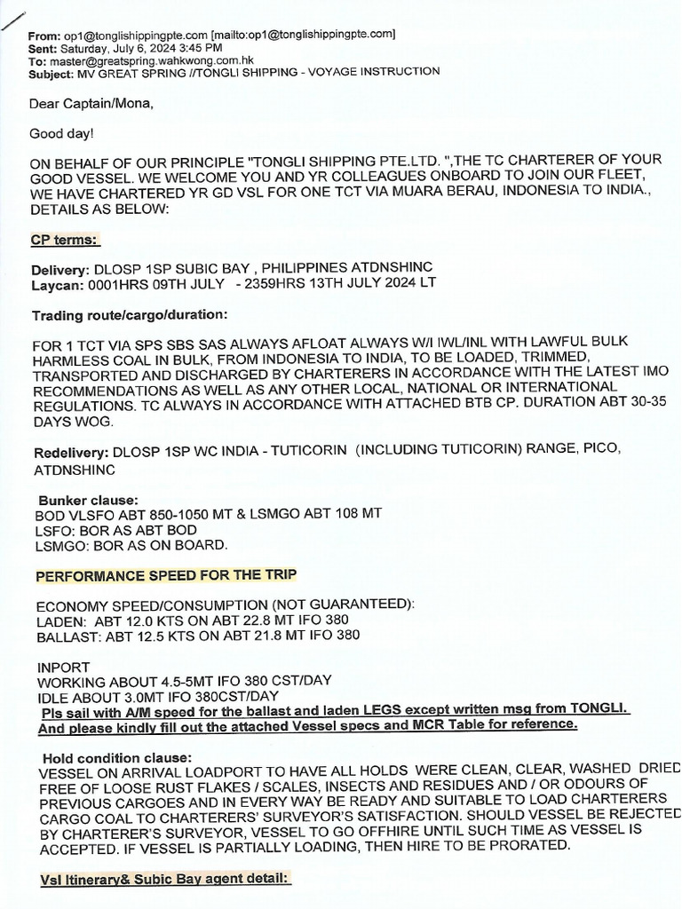 05 Voyage Instruction | PDF