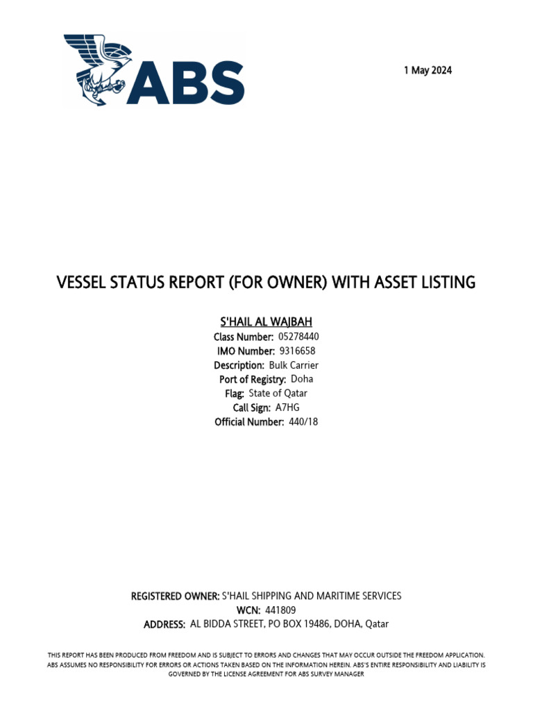 14 Vessel Status Report-s'Hail Al Wajbah | PDF | Tonnage | Ships
