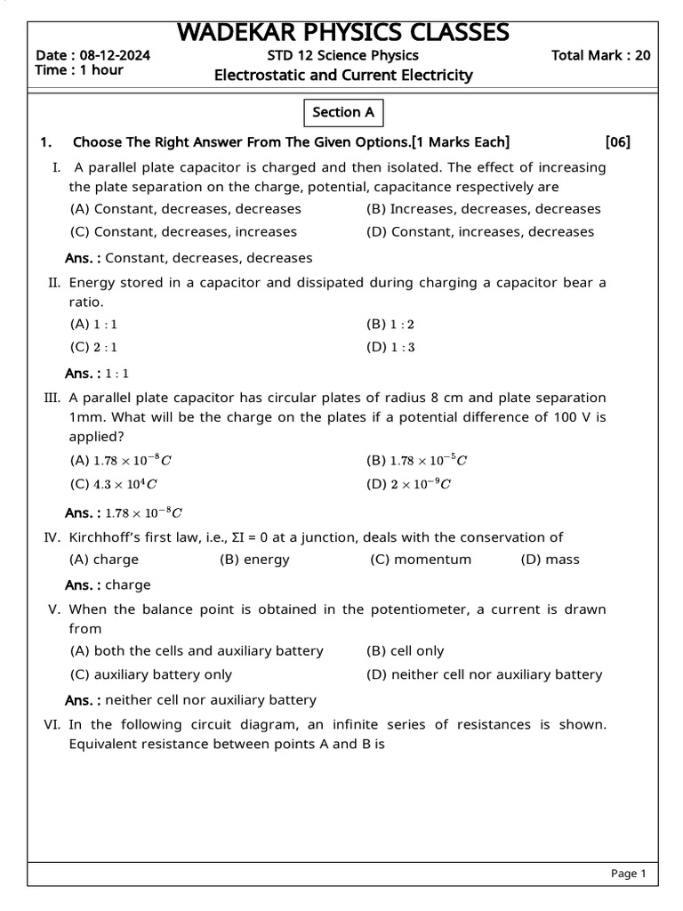 Physics Exam: Capacitors & Kirchhoff's Laws | PDF | Electric Field | Capacitance