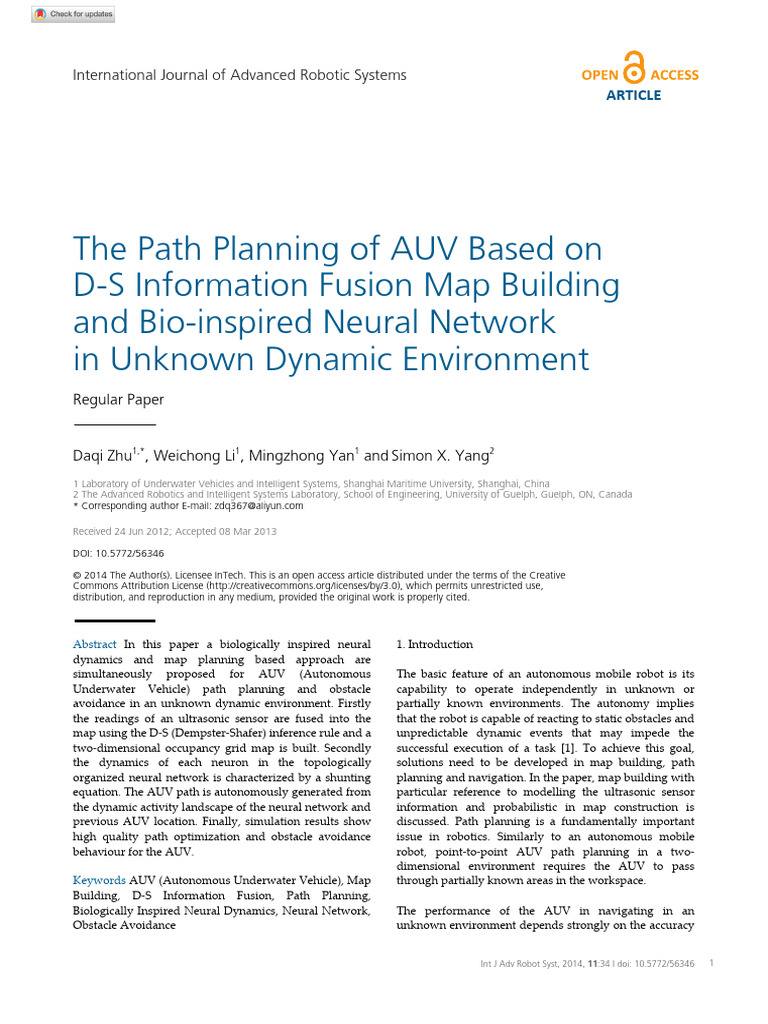 Zhu Et Al 2014 The Path Planning Of Auv Based On D S Information Fusion Map Building And Bio 