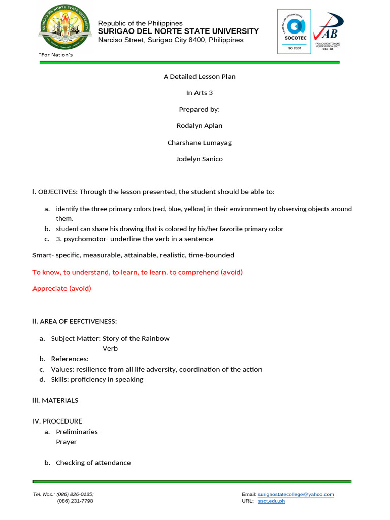 Arts 3 Lesson Plan on Primary Colors | PDF