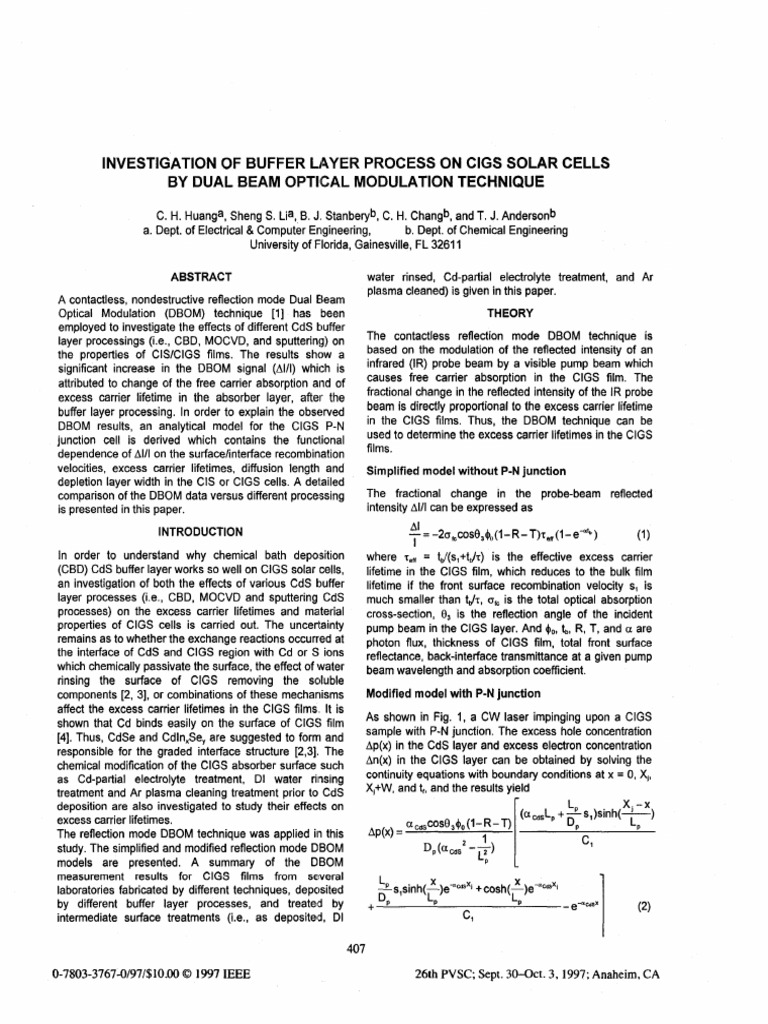 ClGS Solar Cells: Buffer Layer Impact Study | PDF | Sputtering ...