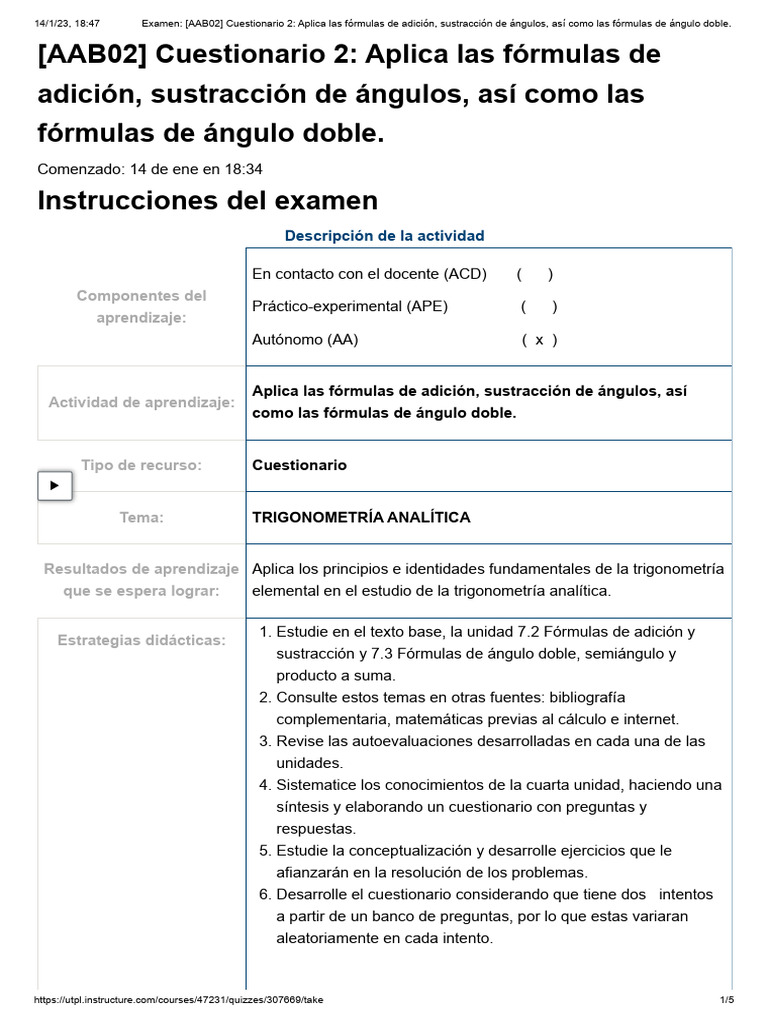 Examen - (AAB02) Cuestionario 2 - Aplica Las Fórmulas de Adición ...