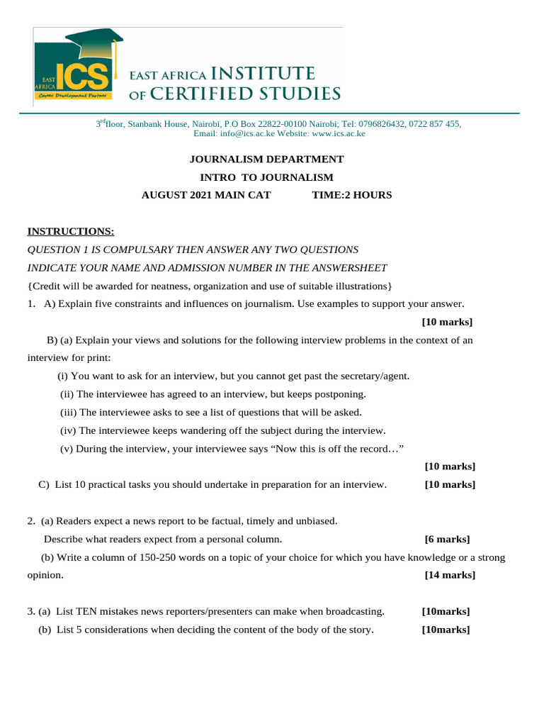 Intro to Journalism Aug (2) | PDF | Journalism | Interview