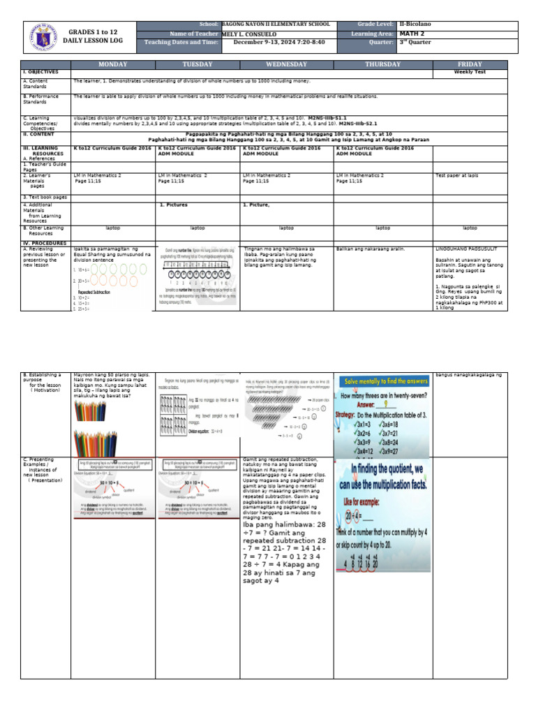 DLL - Math 2 - Q3 - W2 | PDF