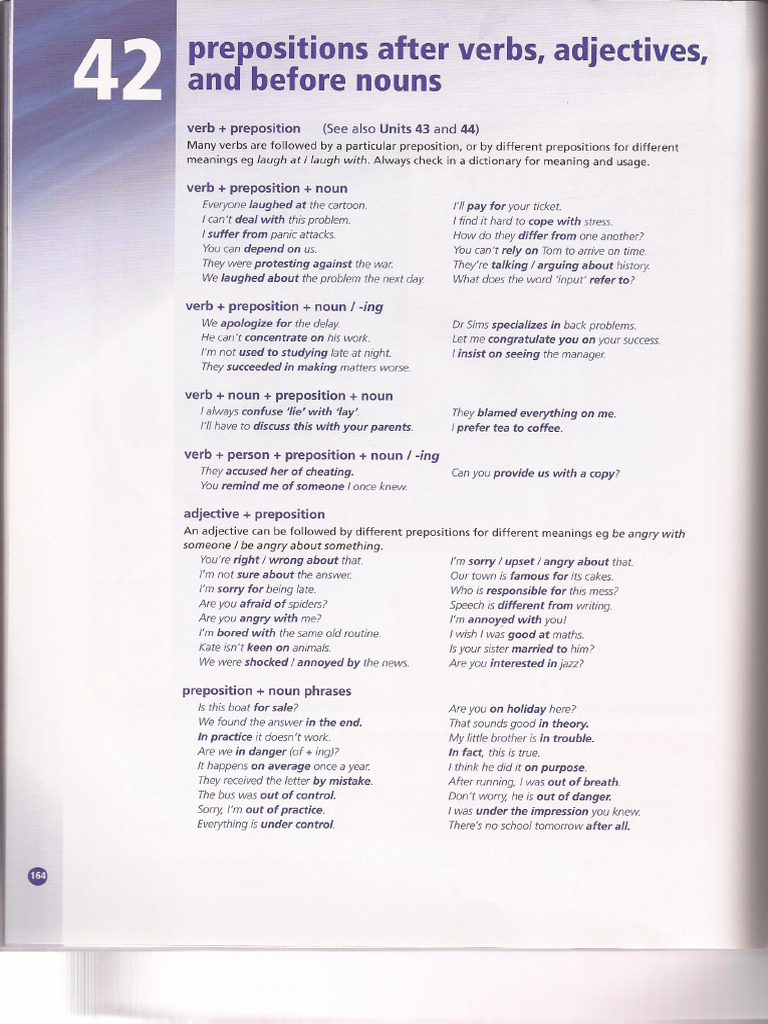 Prepositions After Verbs Adjectives and Before Nouns | PDF