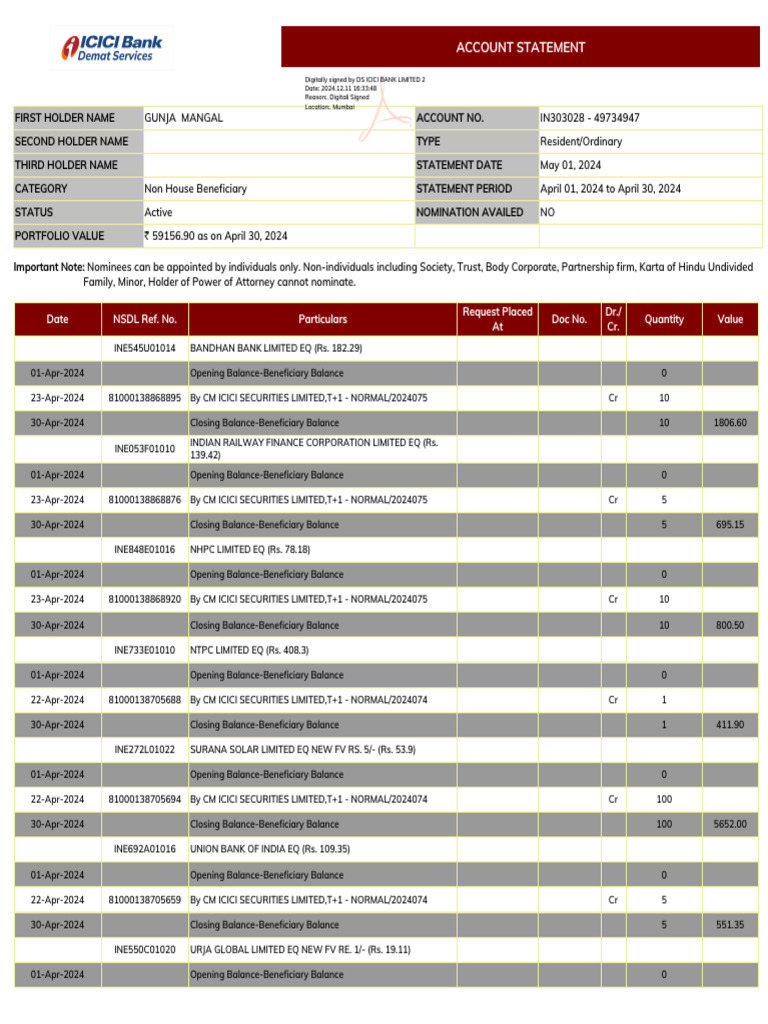 Dividend Statement 12-11-2024 | PDF | Financial Markets | Financial ...