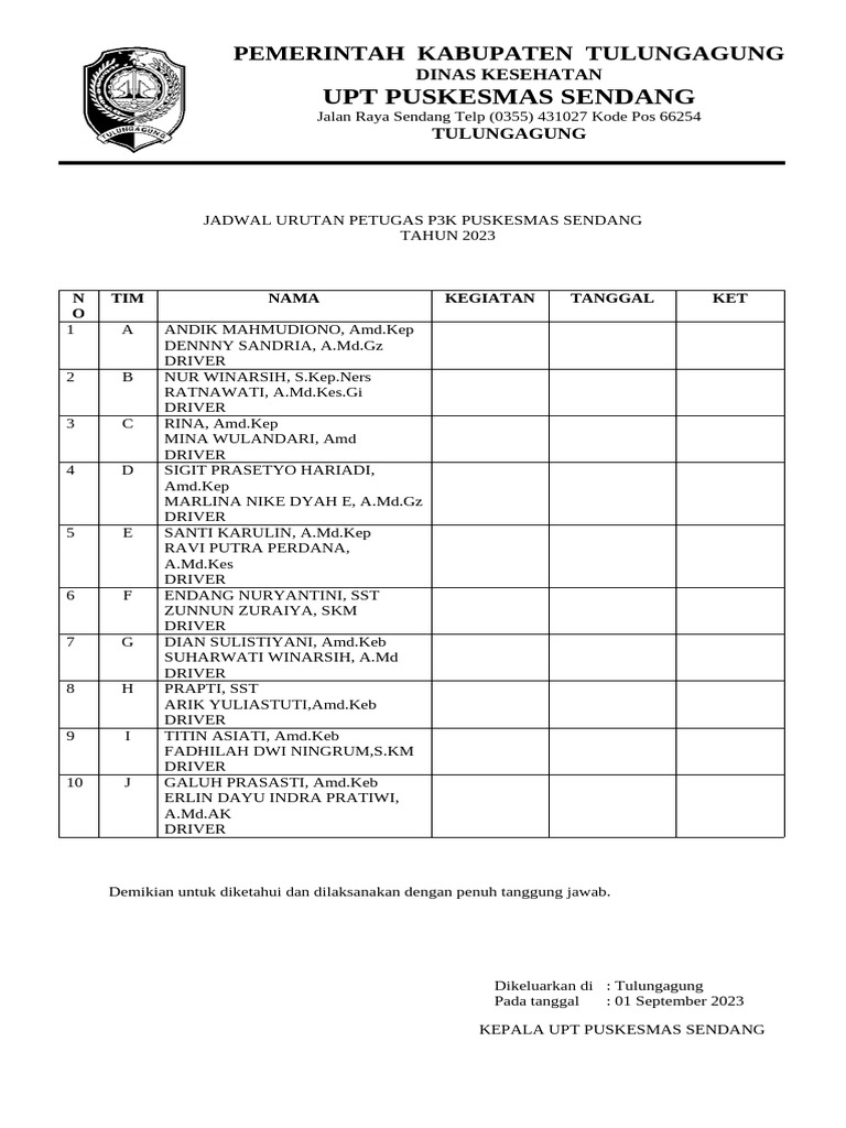 JADWAL URUTAN PETUGAS P3K | PDF