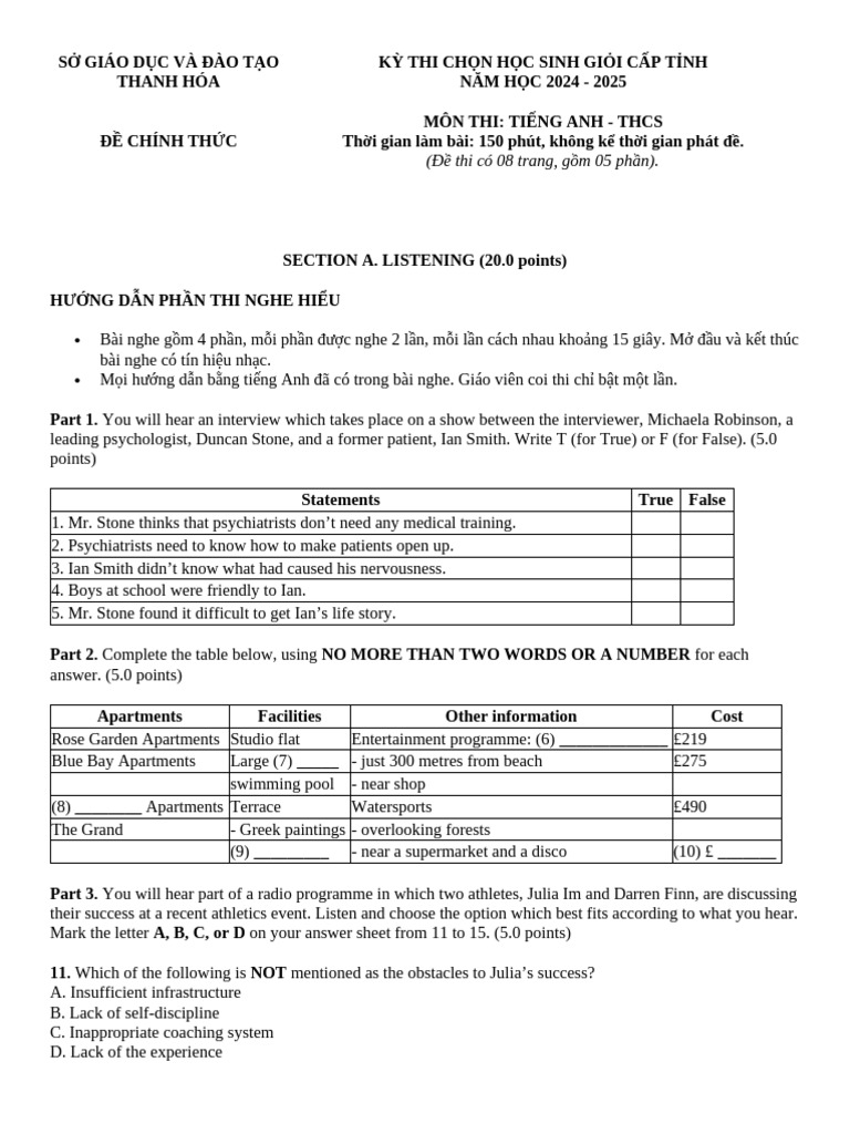 ĐỀ ANH HSG TỈNH 9 24 25 | PDF | Urbanization | Adolescence