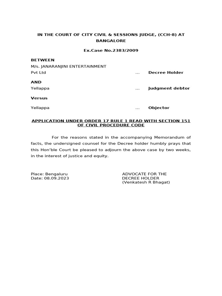 Adjournment Application | PDF | Judgment (Law) | Political Law