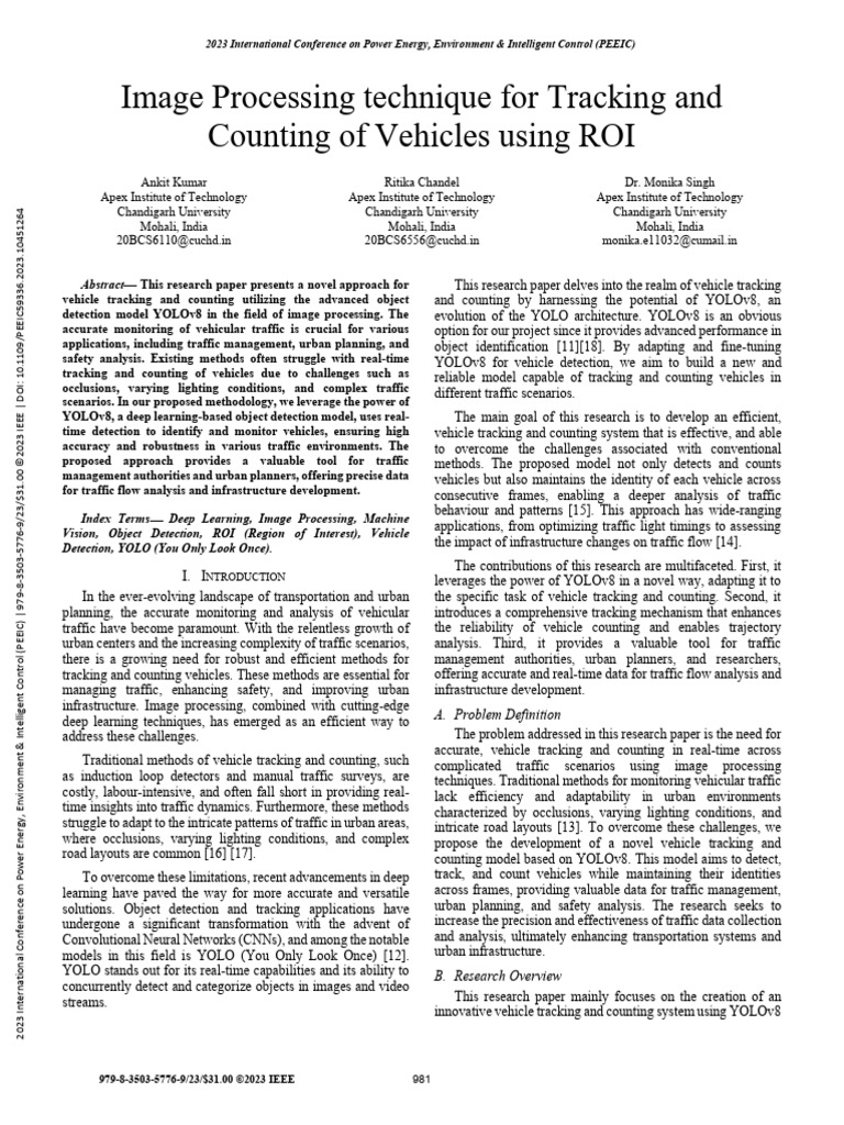 Image Processing Technique For Tracking and Counting of Vehicles Using ...