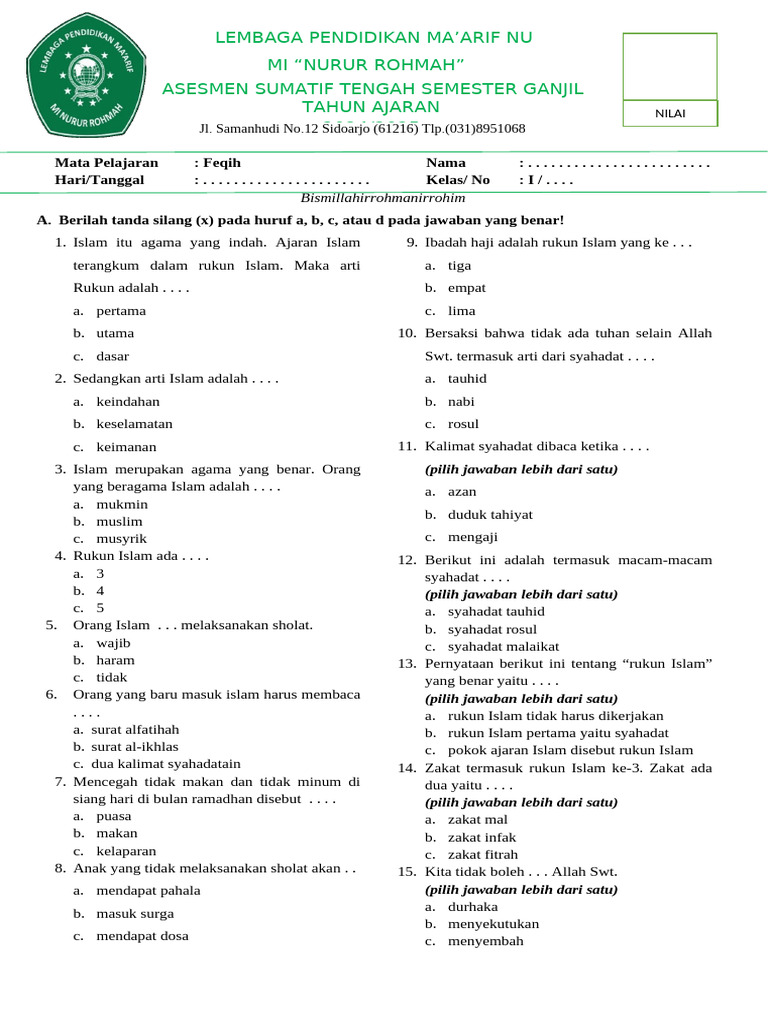 Soal Pts Ganjil 2024-2025 | PDF