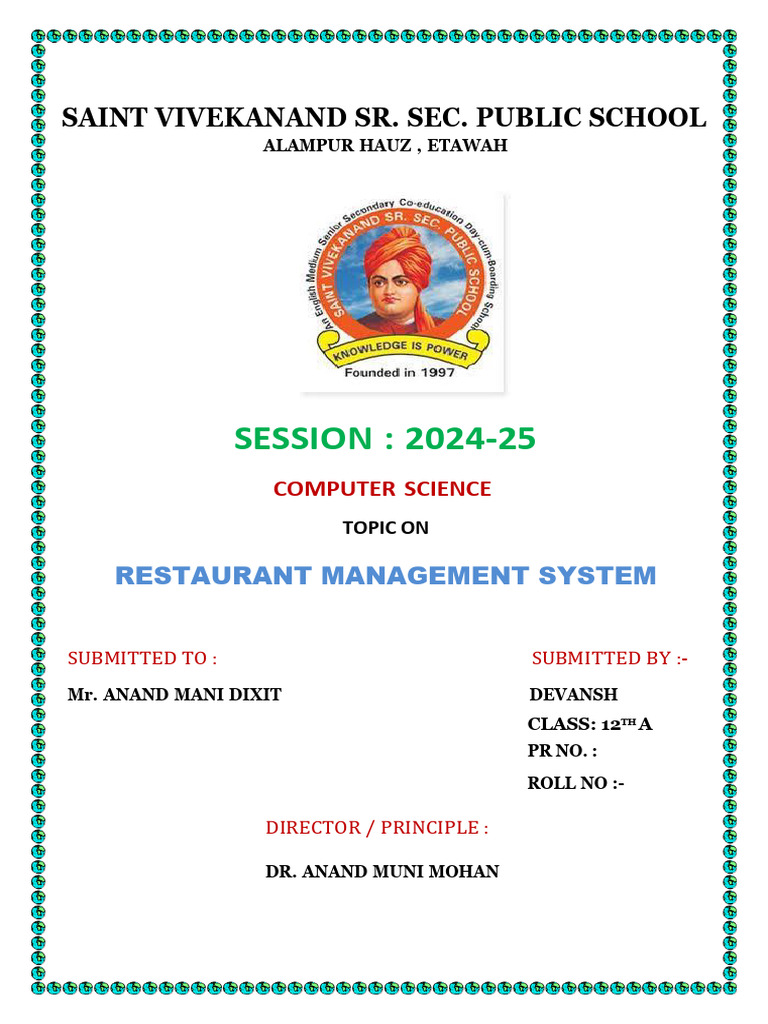Restaurant Management System Project | PDF