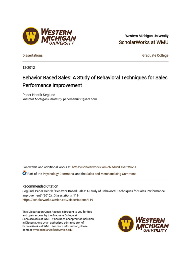 Behavior Based Sales - A Study of Behavioral Techniques For Sales | PDF ...