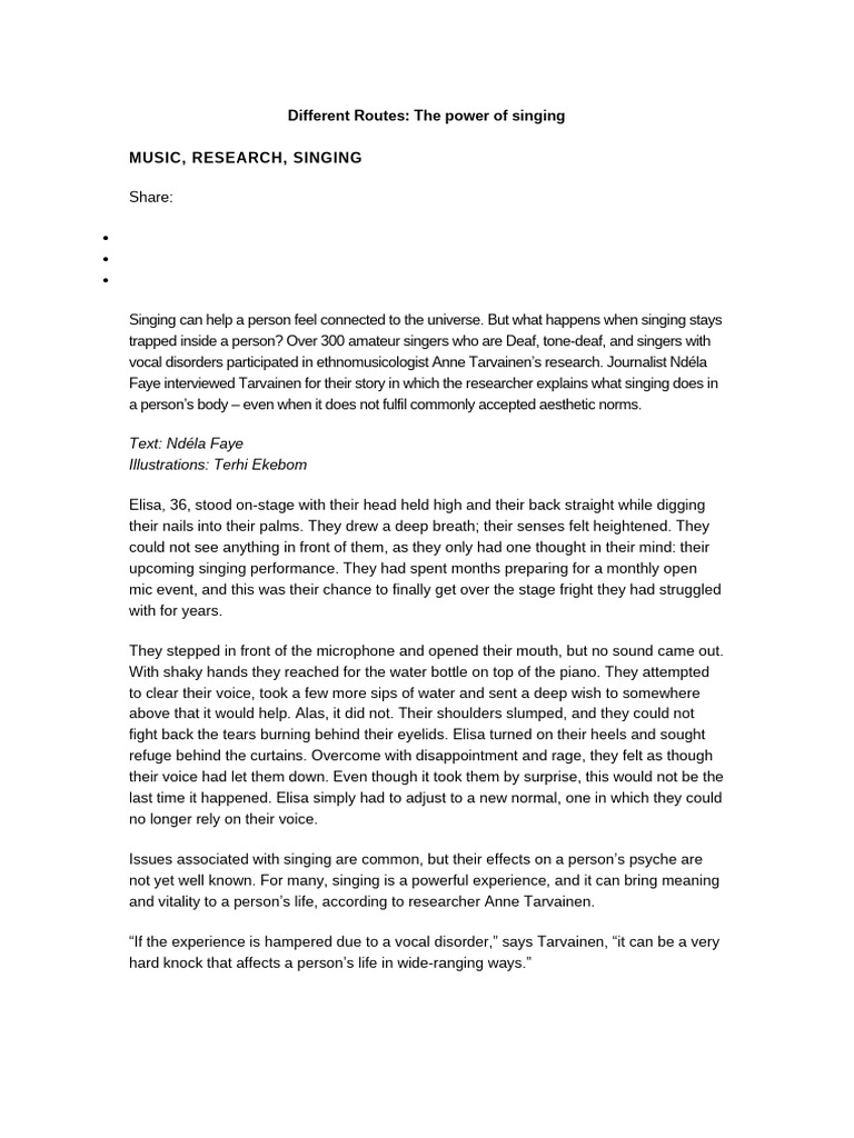 Different Routes- The power of singing | PDF | Human Voice | Singing