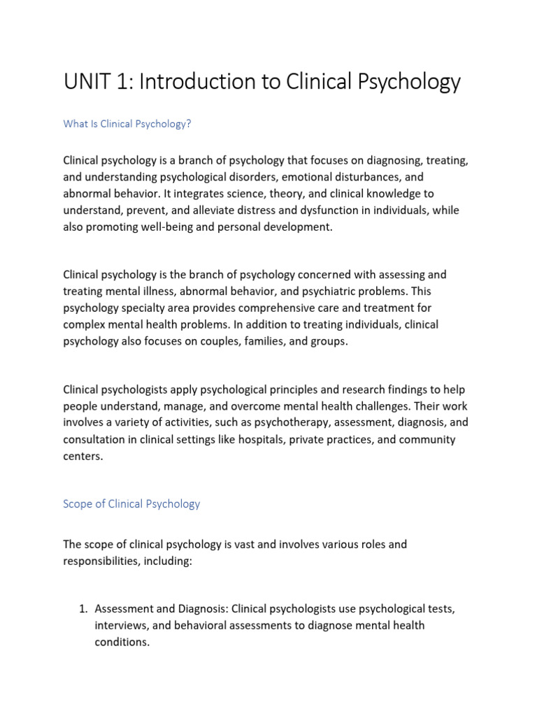 Introduction To Clinical Psychology 1 | PDF | Clinical Psychology | Mental Disorder