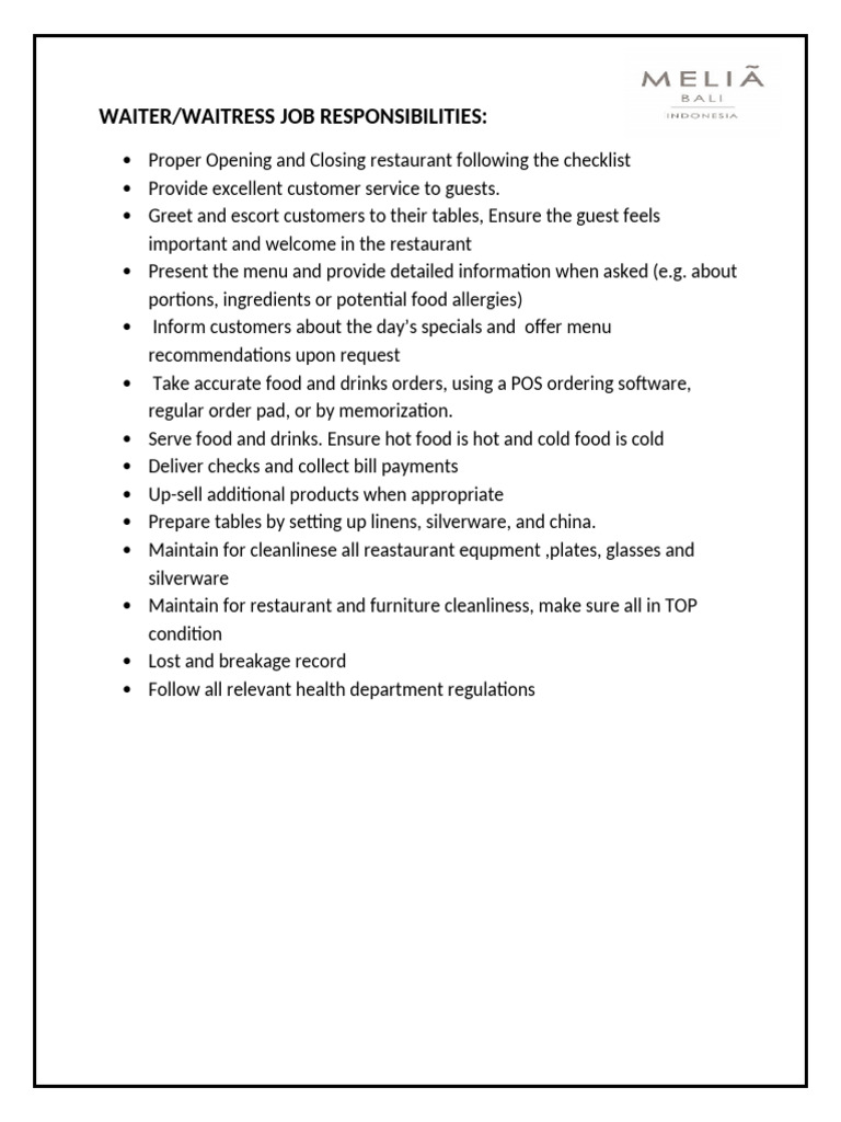 WAITER%20JOB%20DESCRIBTION | PDF