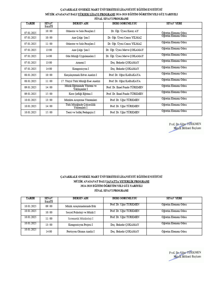 477 Lee Final Sinavi Programi 2024 2025 Guz | PDF