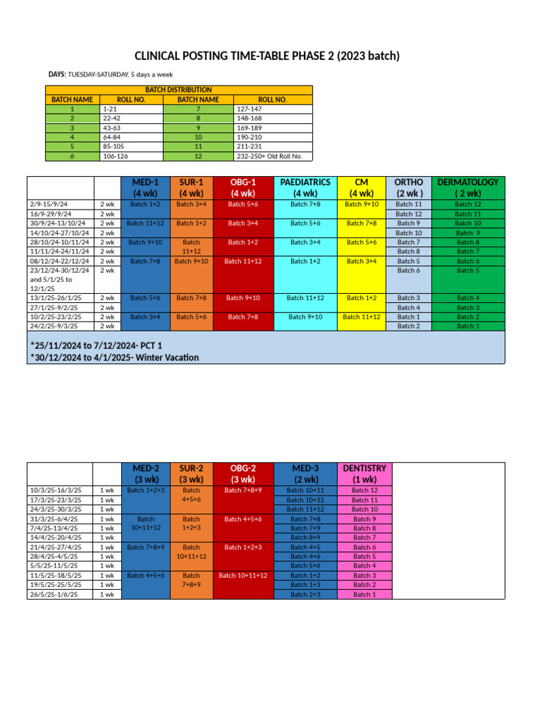 Clinical Posting Schedule 18c (2024 - 25) | PDF