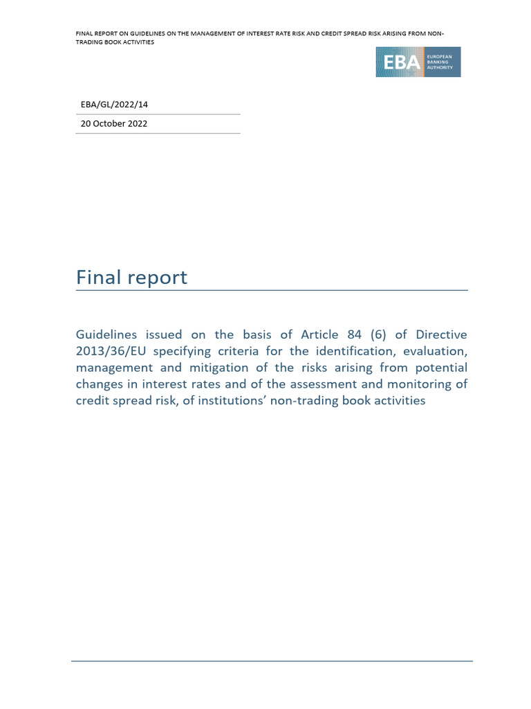 Guidelines on IRRBB and | PDF | Risk | Interest