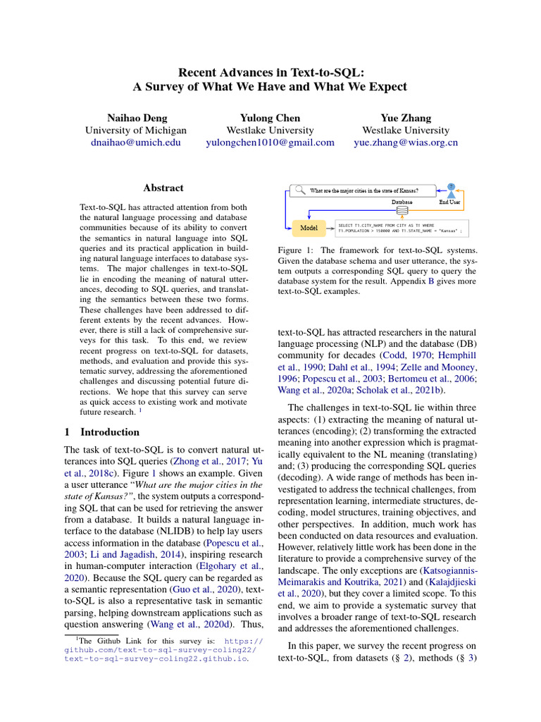 Recent Advances in Text-To-SQL - A Survey of What We Have and What We ...