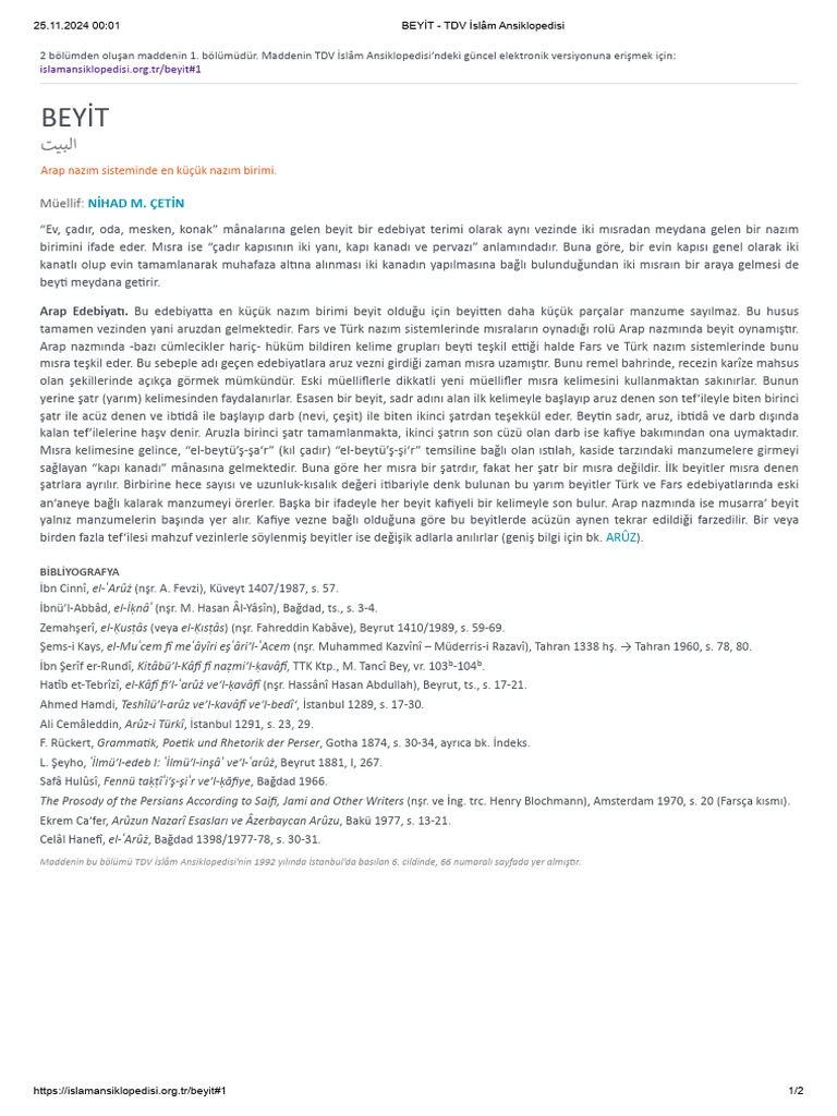 BEYİT - TDV İslâm Ansiklopedisi | PDF