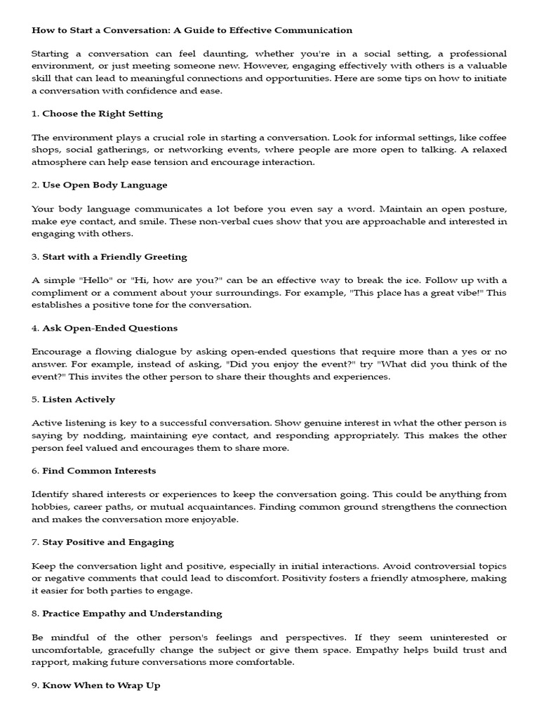 How to Start a Conversation- A Guide to Effective Communication | PDF ...
