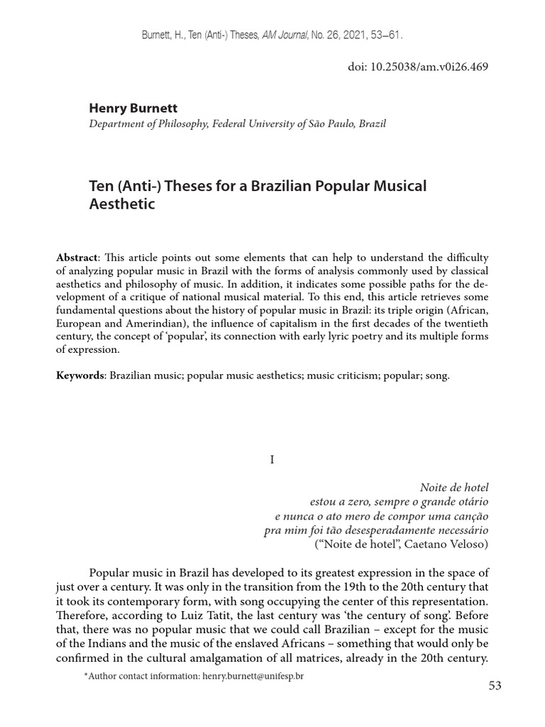 Theses For A Brazilian Popular Musical Aesthetic | PDF | Brazil ...