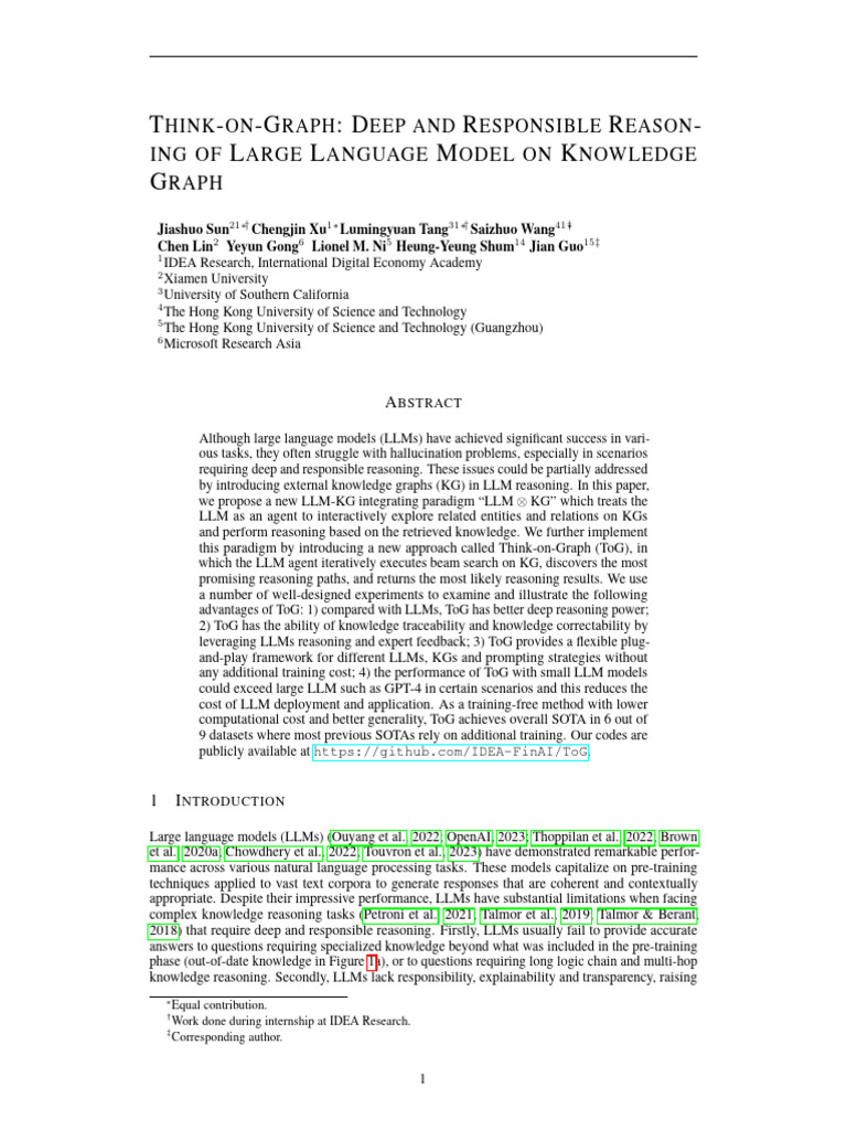 Think-On-graph- Deep and Responsible Reasoning of Large Language Model on Knowledge Graph | PDF ...