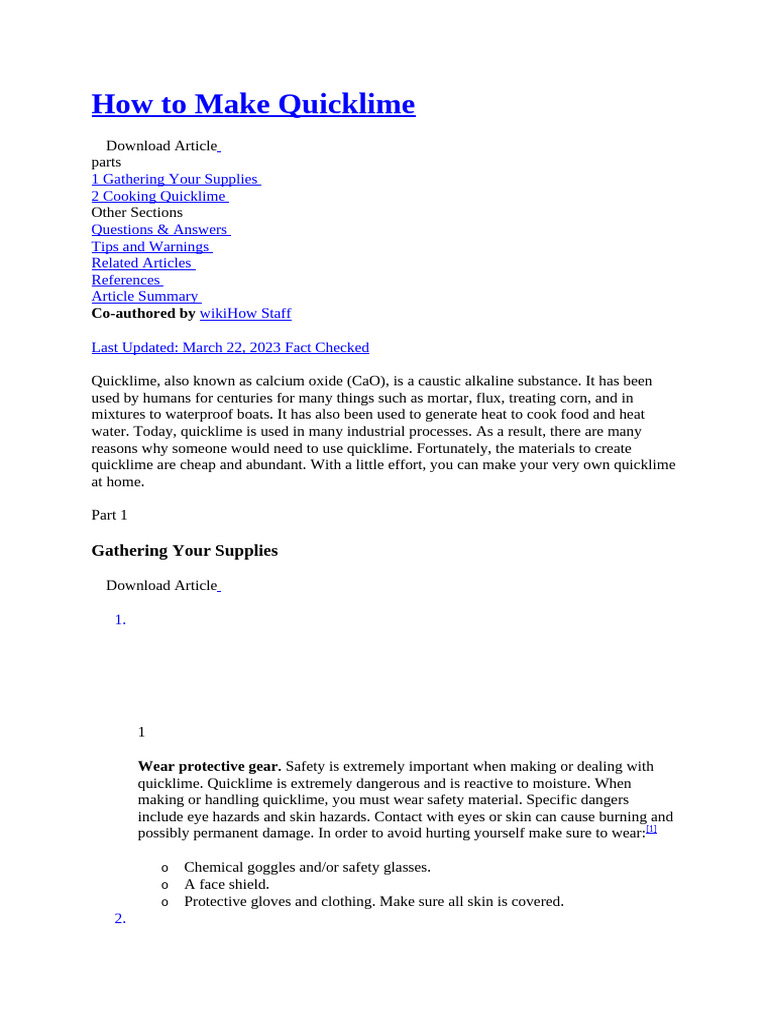 How To Make Quicklime | PDF | Cement | Lime (Material)