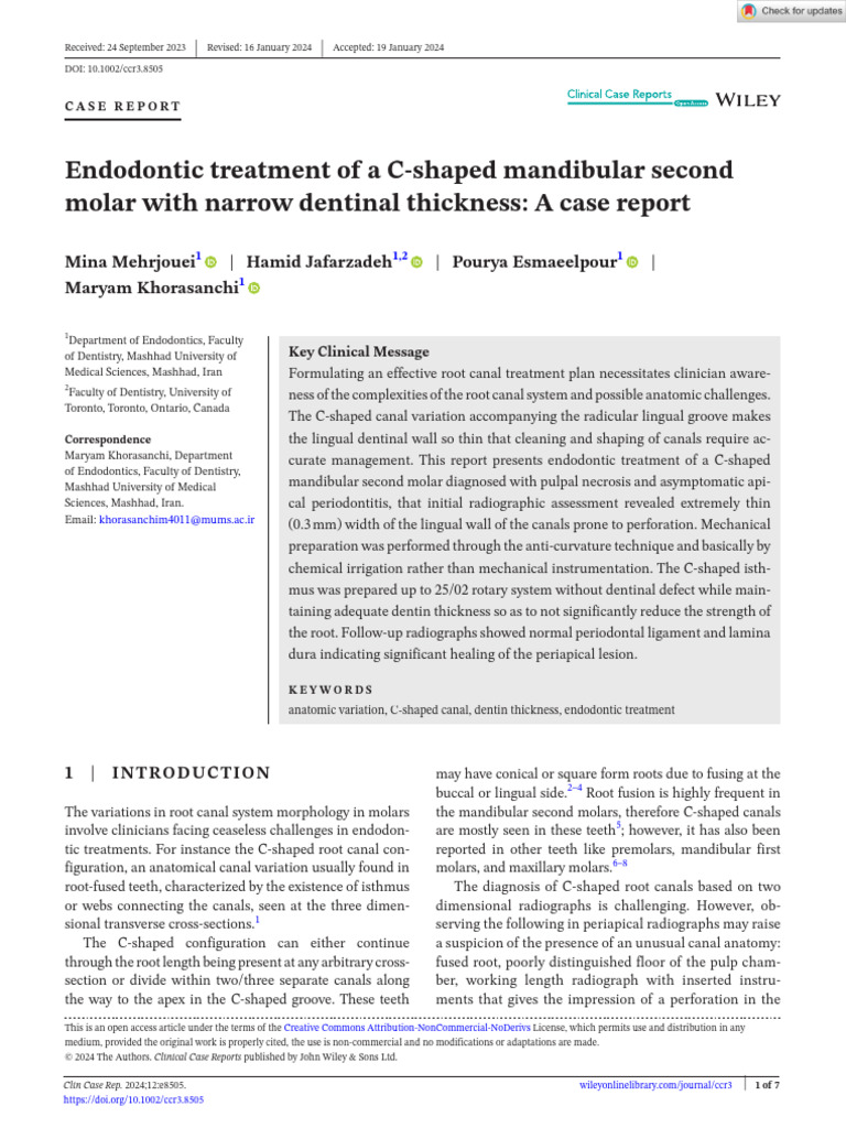 Clinical Case Reports - 2024 - Mehrjouei - Endodontic Treatment of a C ...