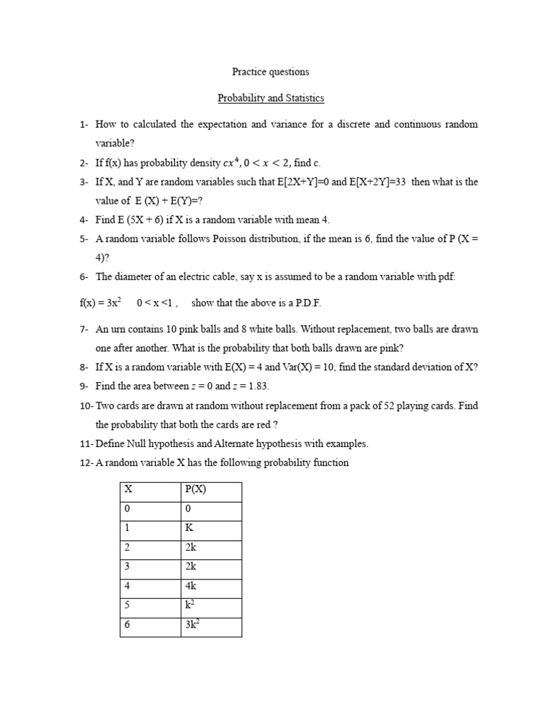 Practice Set (Probability and Statistics) | PDF | Probability Theory ...