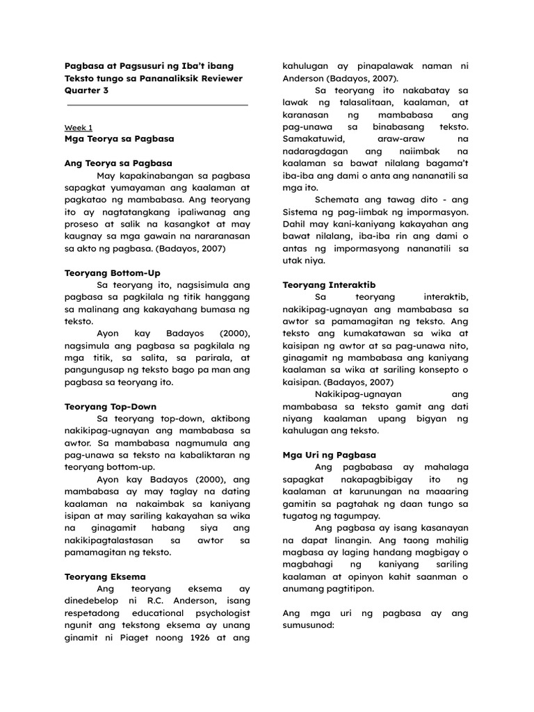 Pagbasa at Pagsusuri NG Ibat Ibang Teksto Tungo Sa Pananaliksik ...