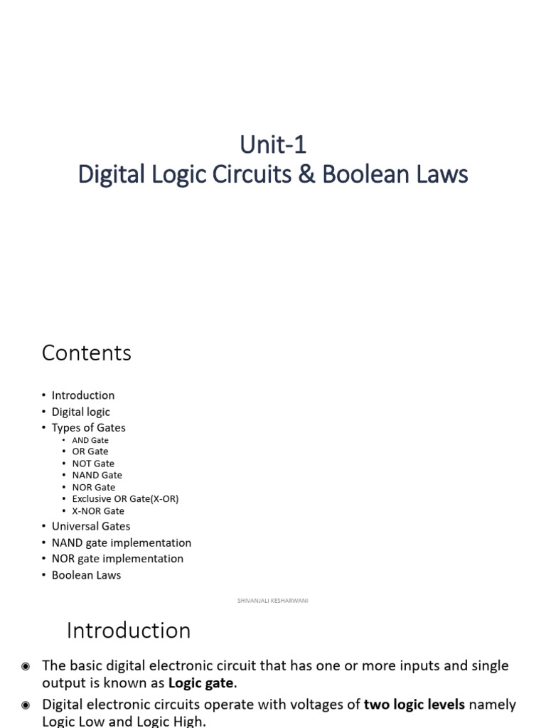 Unit-1 Digital Logic Circuits & Boolean Laws | PDF | Logic Gate | Boolean Algebra