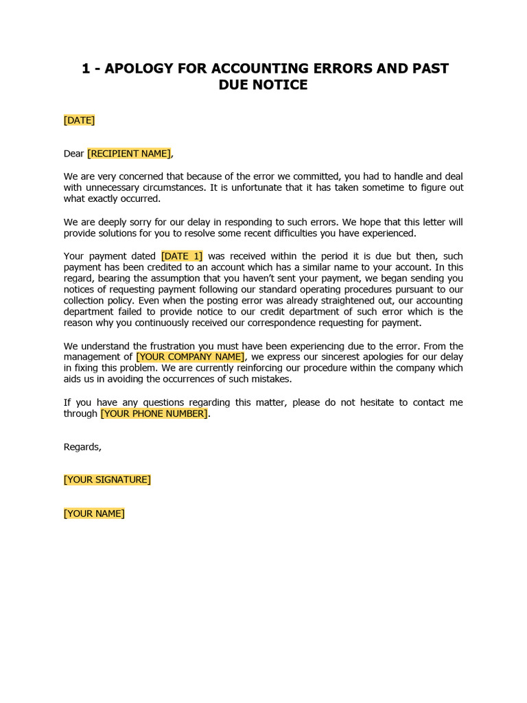 Apology for Late Payment Error | PDF