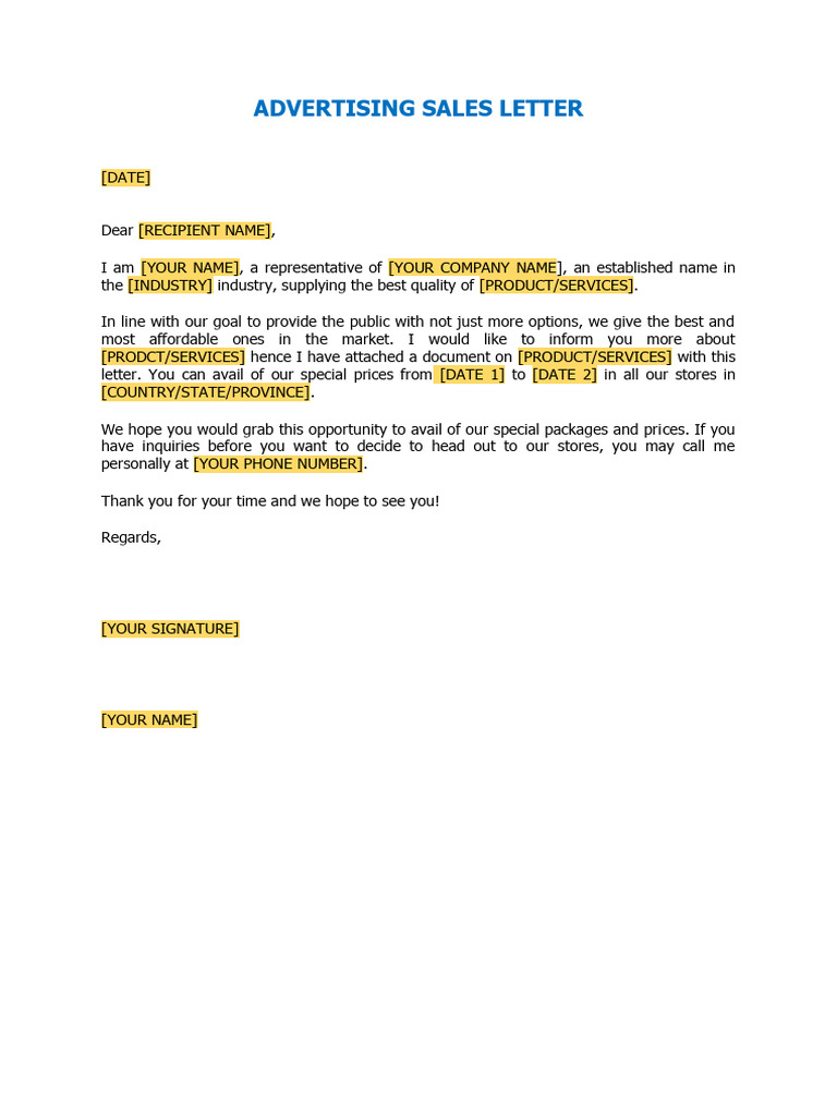 Advertising Sales Letter | PDF