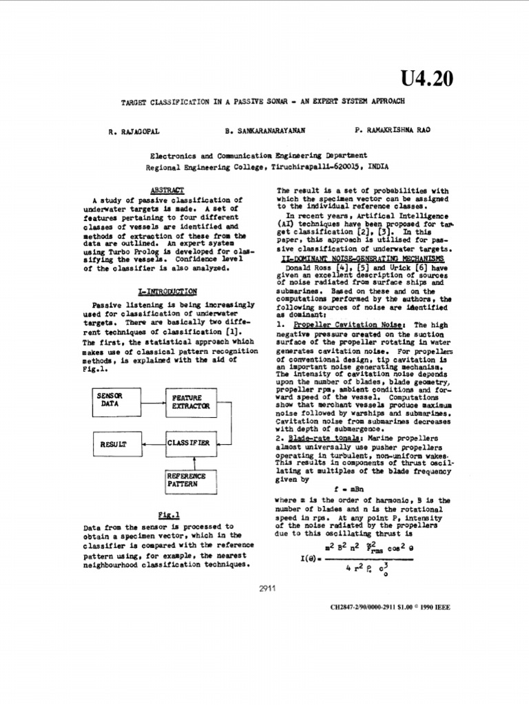 Target Classification In A Passive Sonar An Expert System Approach
