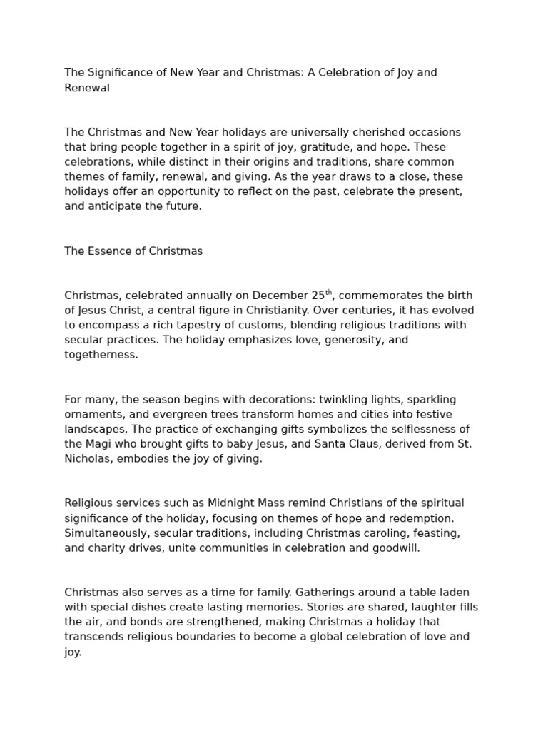 essay for Christmas and new year | PDF | Christmas | Holidays