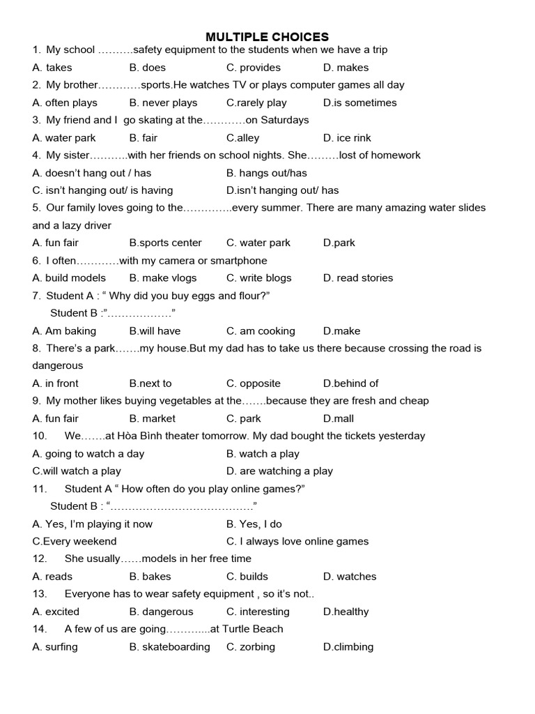 MULTIPLE CHOICES | PDF | Foods