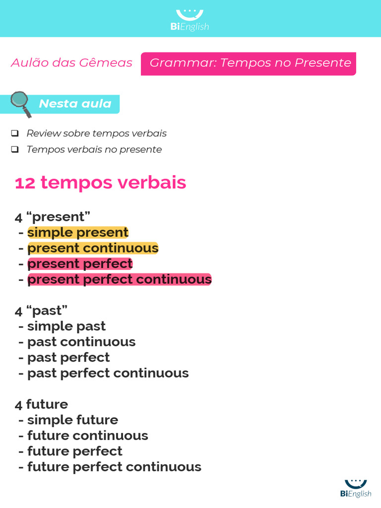Tempos Verbais em Inglês: Guia Completo | PDF | Assunto (gramática ...