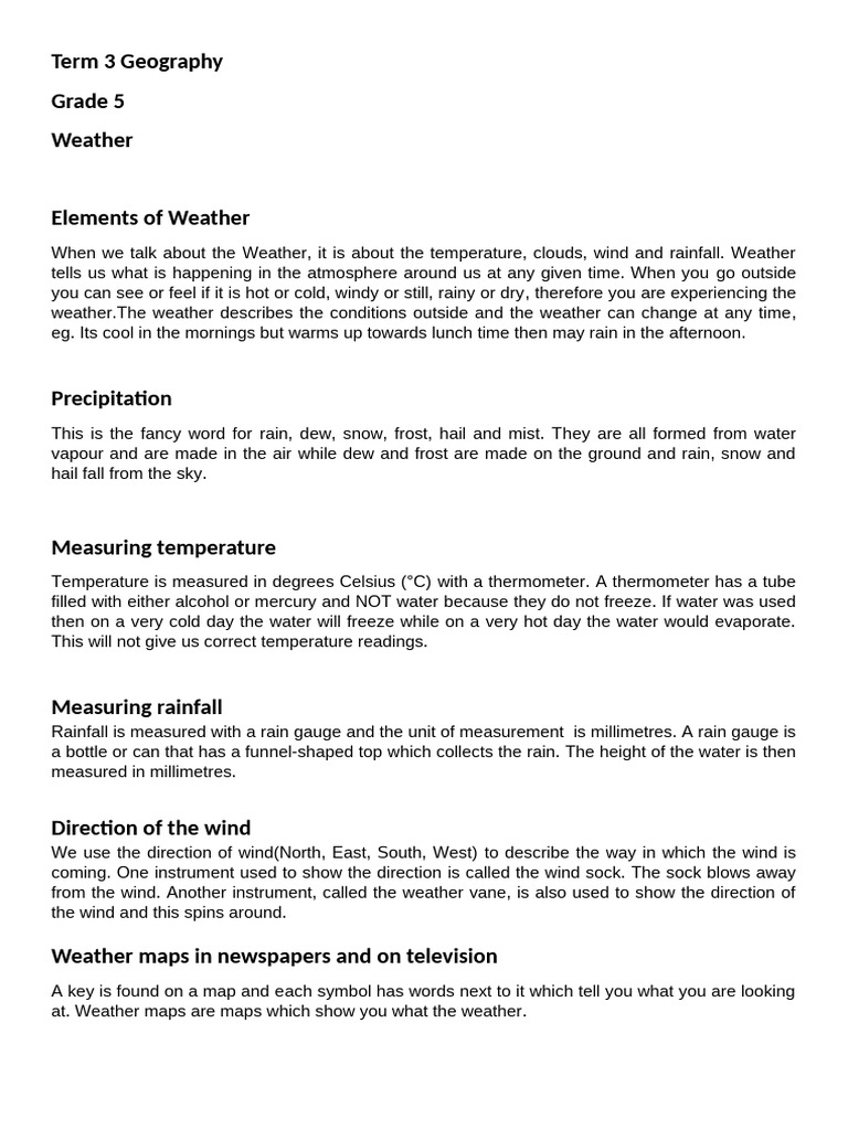 Grade 5 Geography Term 3 - 2024 | PDF | Rain | Precipitation