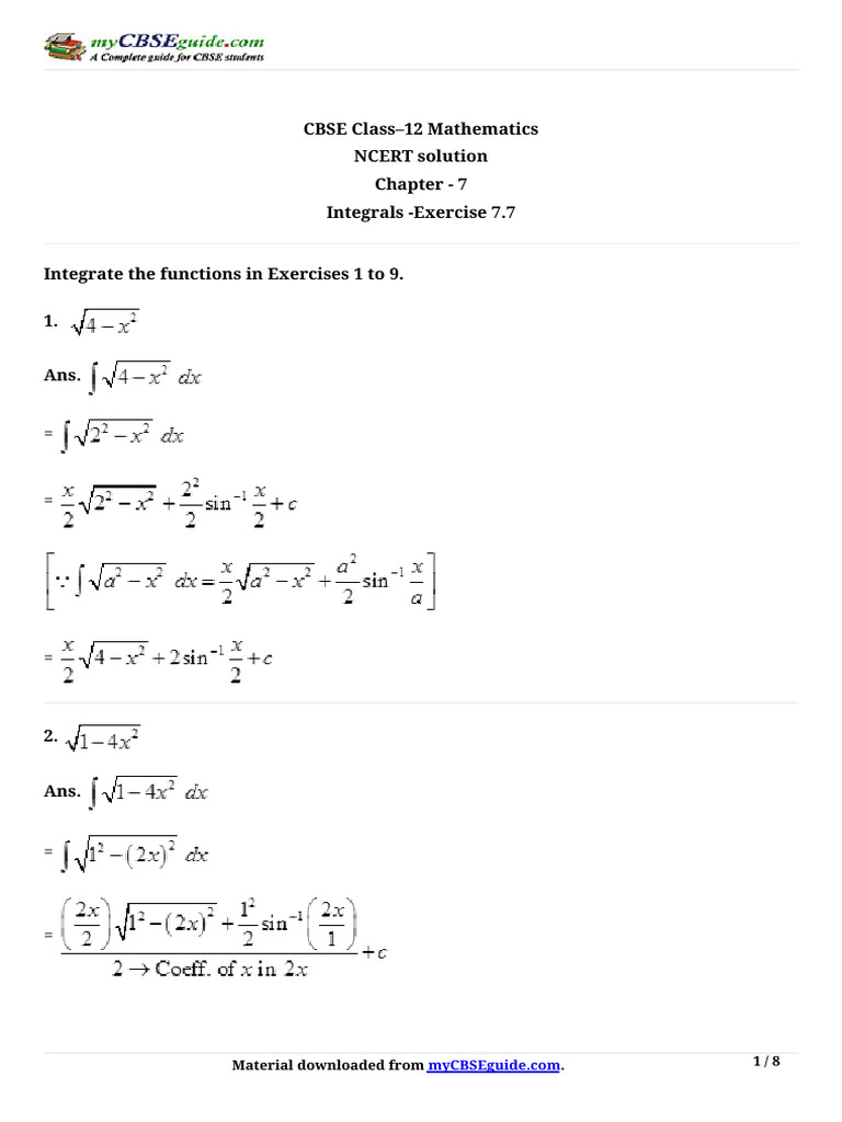 12_mathematics_ncert_ch07_integrals_7.7 | PDF